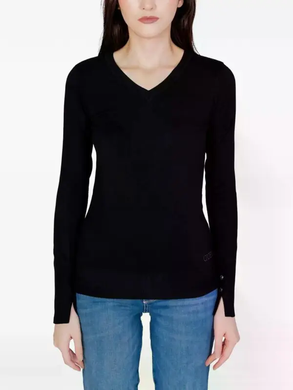 Guess Buttoned-cuff V-neck Sweater - Black