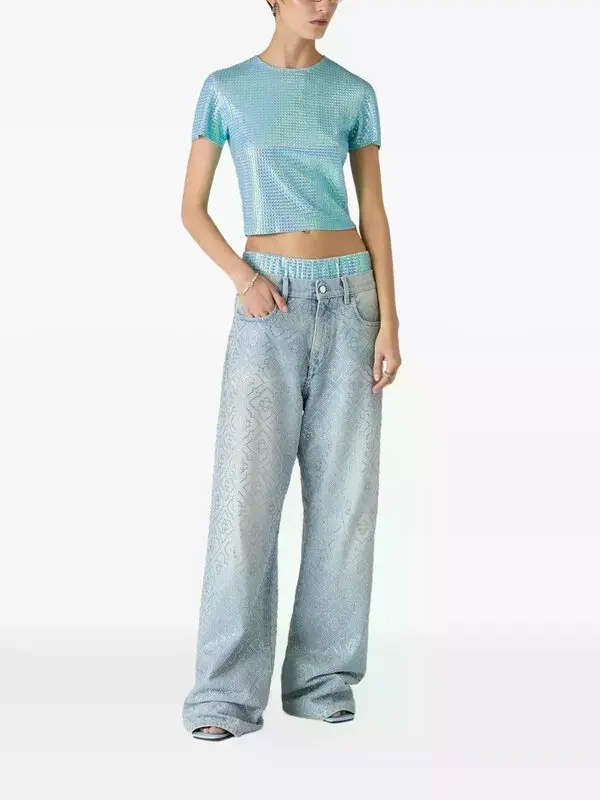 Casablanca Crystal-embellished Monogram Baggy Jeans - Blue
