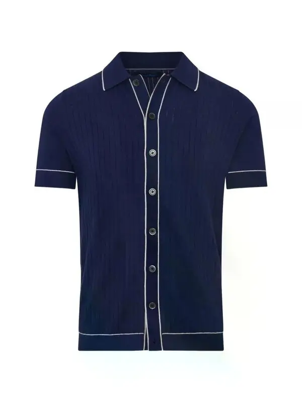 PATRICK ASSARAF Ribbed-knit Piped Shirt - Blue