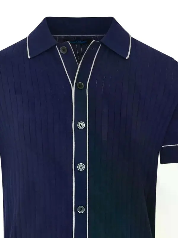 PATRICK ASSARAF Ribbed-knit Piped Shirt - Blue