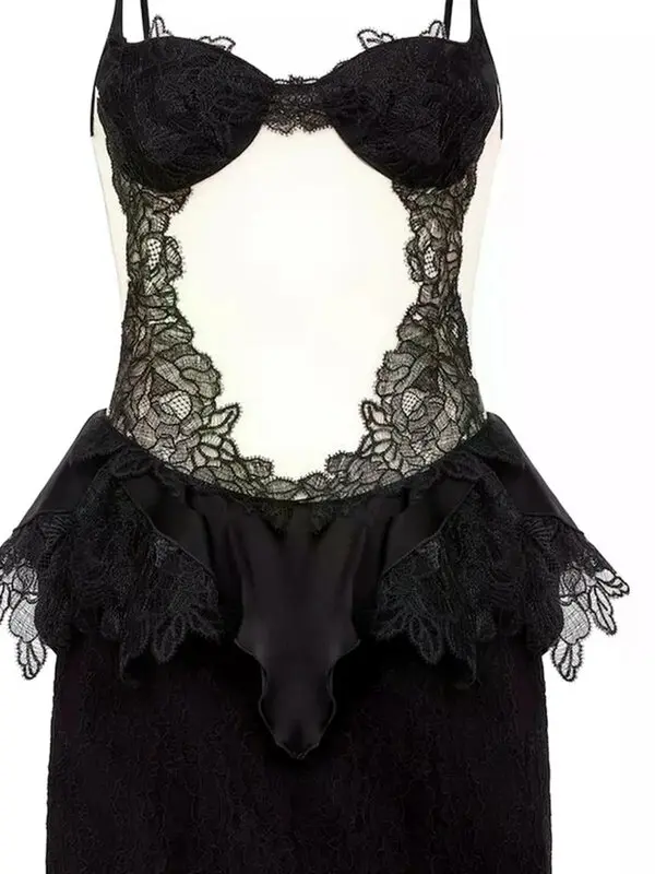 David Koma Lace Panelled Cut-out Dress - Black