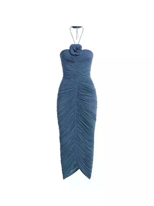 Magda Butrym Ruched Floral-applique Dress - Blue