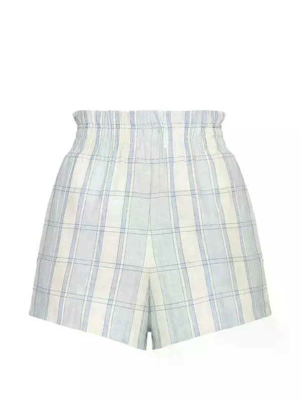 HEVRON Mira Plaid Drawstring Shorts - Blue