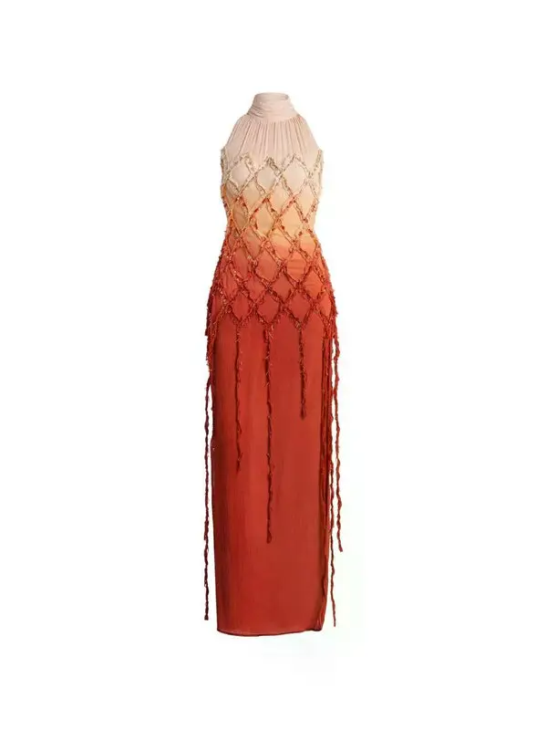 Blumarine Beaded Fringed Dress - Orange