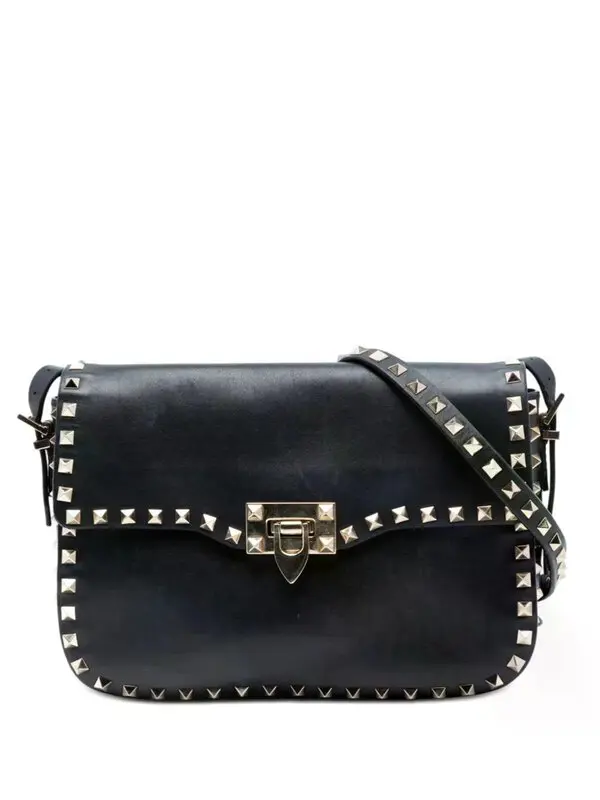 Valentino Garavani 2010-2026 Small Leather Rockstud Flap Crossbody Bag - Black