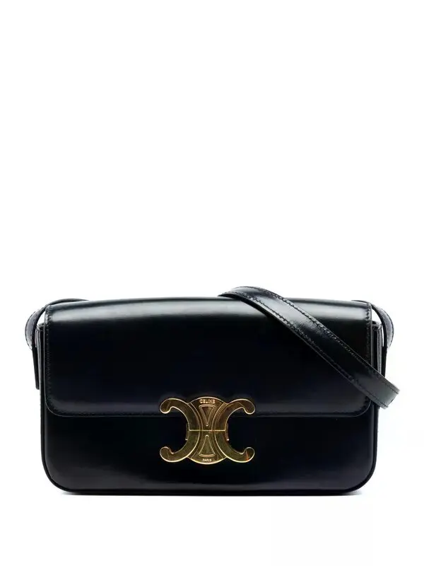 Celine Shiny Calfskin Triomphe Claude Shoulder Bag - Black