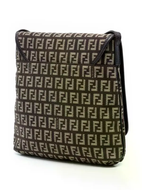 Fendi 2000-2010 Zucchino Canvas Flap Crossbody Bag - Brown