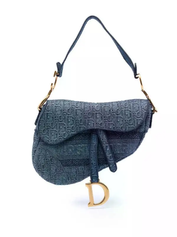 Dior 2019 Oblique Embroidered Denim Saddle Bag