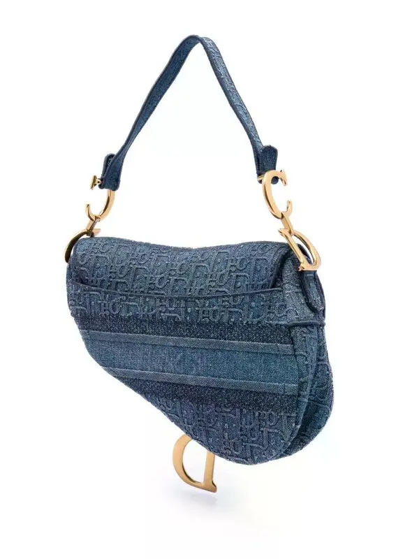 Dior 2019 Oblique Embroidered Denim Saddle Bag