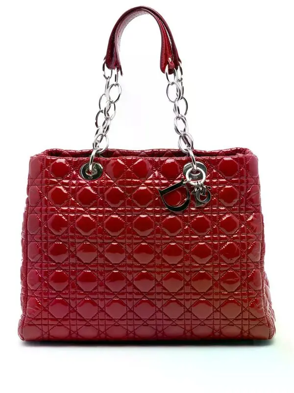 Dior 2011 Large Patent Cannage Lady Soft Shopping Tote Bag - Red