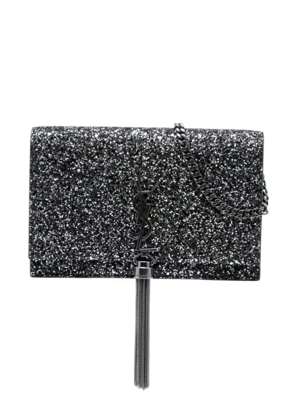 Saint Laurent Metallic Glitter Monogram Kate Tassel Chain Wallet