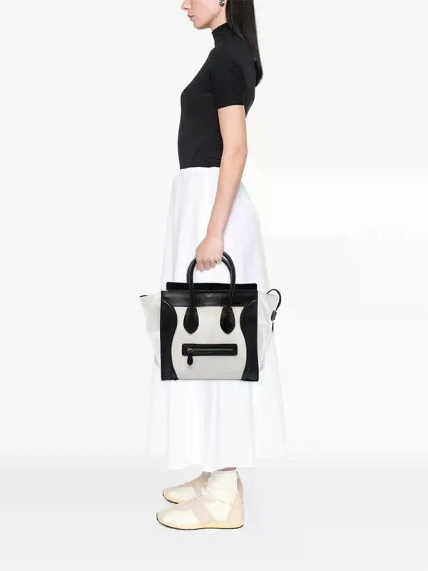 Celine Mini Bicolor Canvas And Leather Luggage Tote