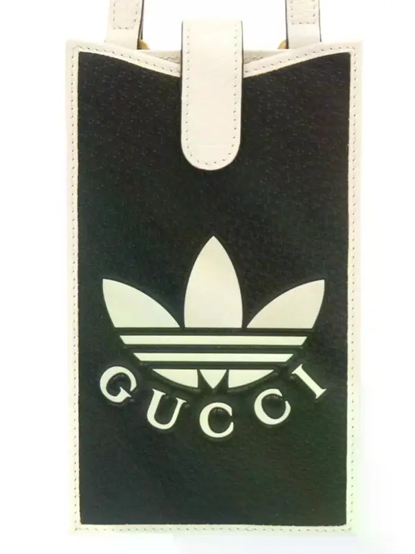 Gucci Adidas Leather Phone Case Crossbody Bag - Black