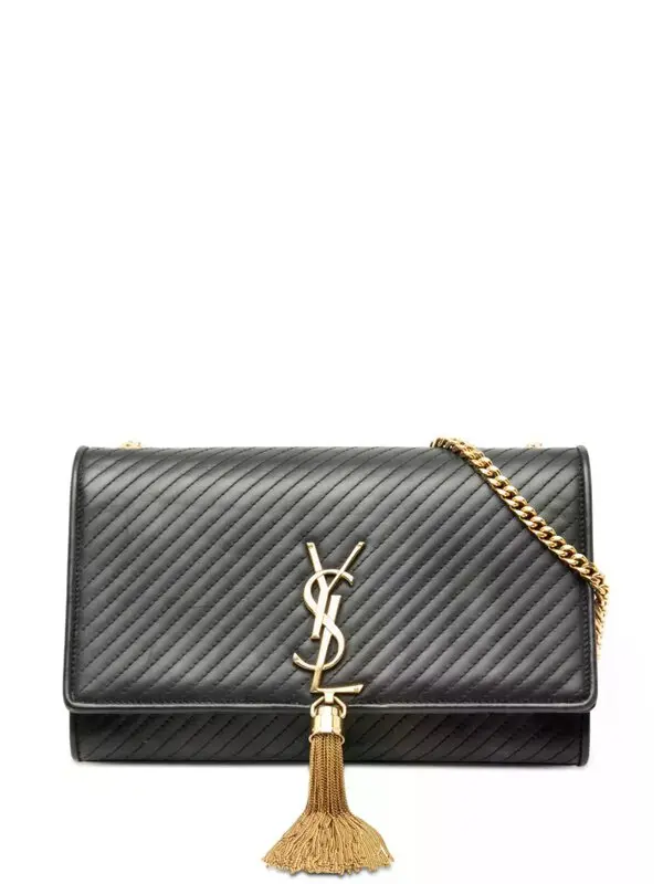 Saint Laurent 2013-2026 Medium Diagonal Quilted Calfskin Monogram Kate Tassel Crossbody Bag - Black
