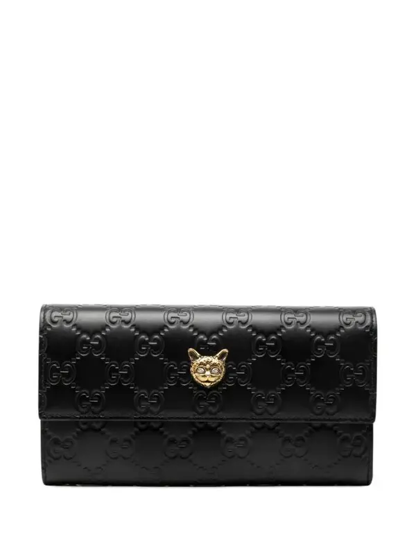 Gucci 2000-2015 Guccissima Signature Crystal Cat Continental Wallet Long Wallets - Black