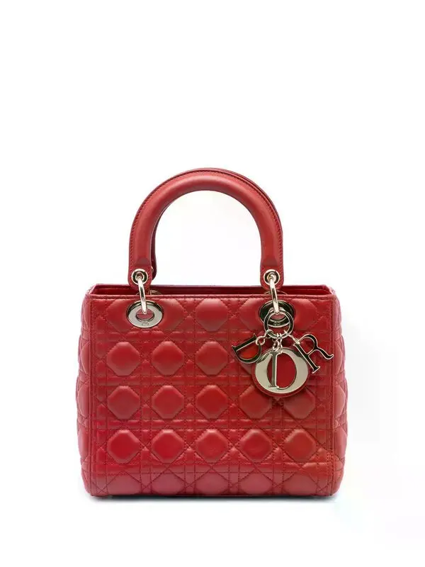Dior 2017 Medium Lambskin Cannage Lady Satchel - Red