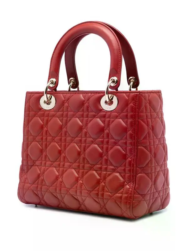 Dior 2017 Medium Lambskin Cannage Lady Satchel - Red