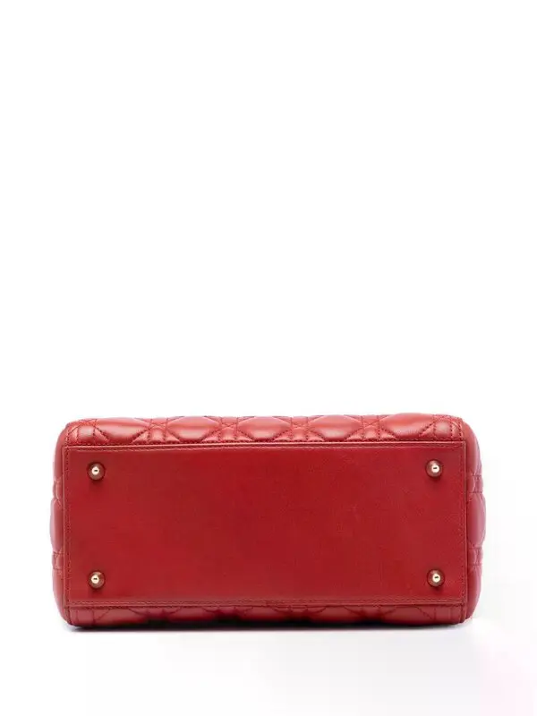 Dior 2017 Medium Lambskin Cannage Lady Satchel - Red
