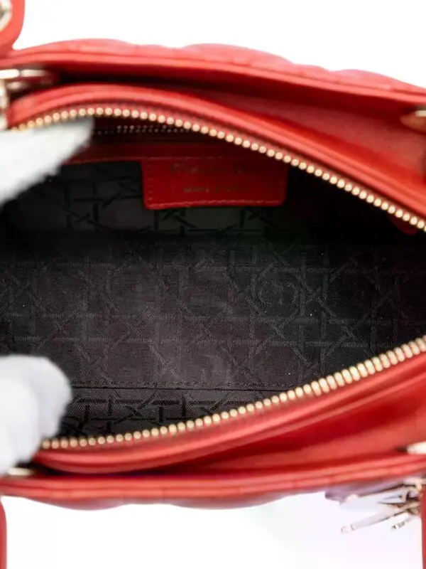 Dior 2017 Medium Lambskin Cannage Lady Satchel - Red