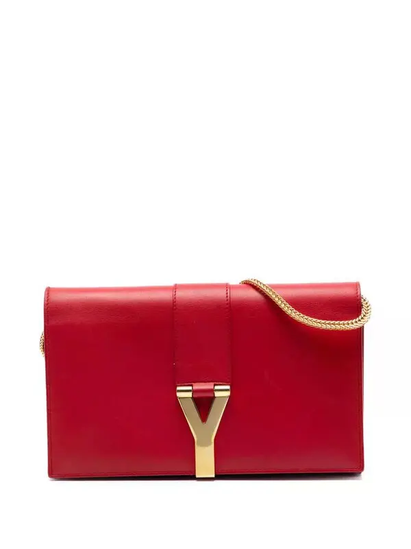Saint Laurent 2014 Leather Chyc Ligne Wallet On Chain Crossbody Bag - Red