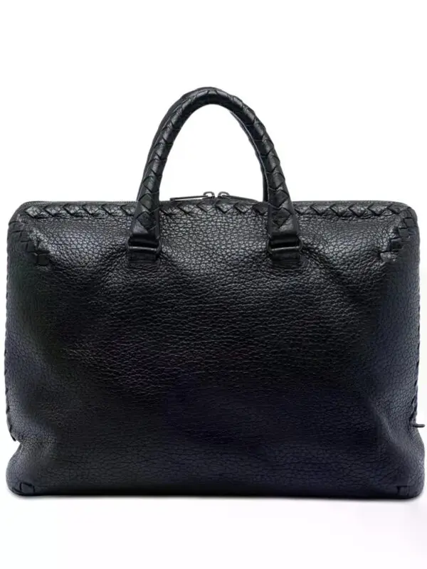 Bottega Veneta 2009 Intrecciato Trimmed Cervo Briefcase Business Bag - Black