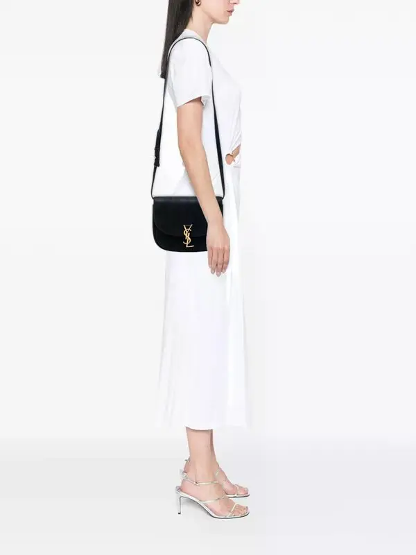 Saint Laurent Medium Croc Embossed Nubuck Monogram Kaia Crossbody Bag - Black