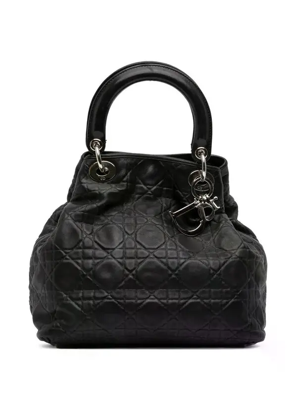Dior 2008 Lambskin Cannage Soft Lady Tote Bag - Black