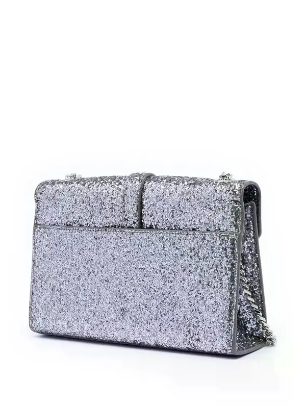 Saint Laurent Glitter Galactica Leather Monogram Envelope Chain Wallet - Silver