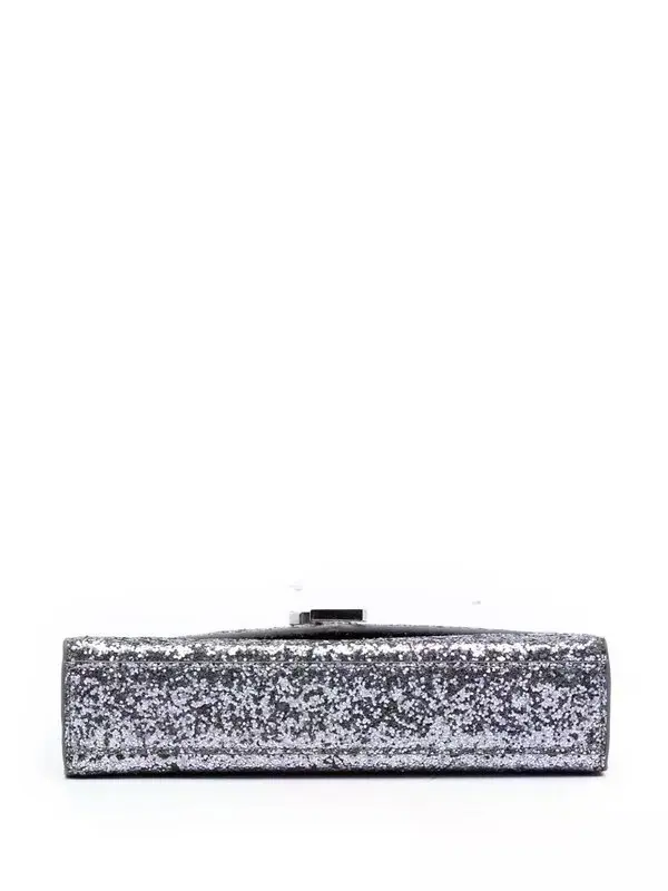 Saint Laurent Glitter Galactica Leather Monogram Envelope Chain Wallet - Silver