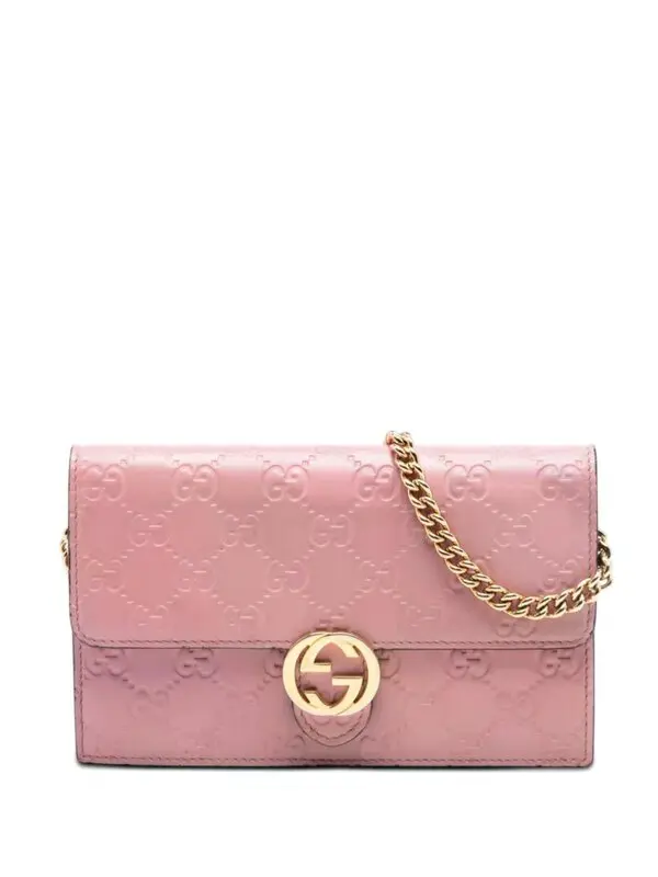 Gucci 2000-2015 Guccissima Interlocking G Wallet On Chain Crossbody Bag - Pink
