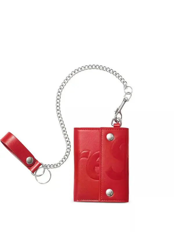 Supreme Embossed-logo Leather Chain Wallet - Red