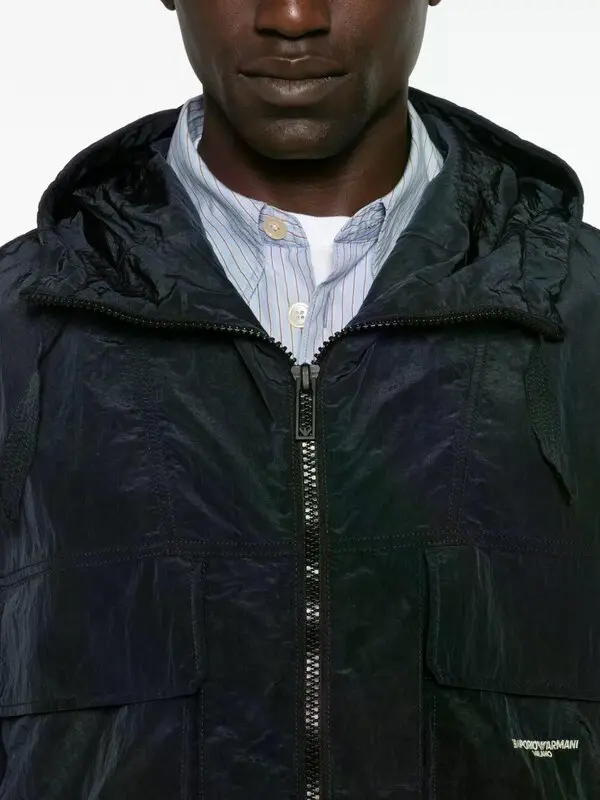 Emporio Armani Hooded Crinkled-texture Jacket
