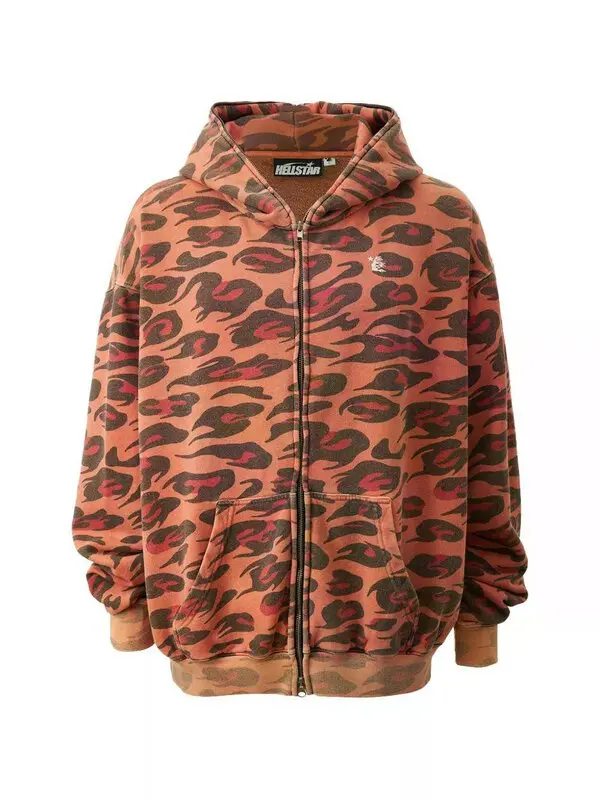 HELLSTAR Cheetah-print Sun-faded Hoodie - Orange