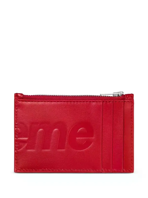 Supreme Embossed-logo Leather Card Holder - Red