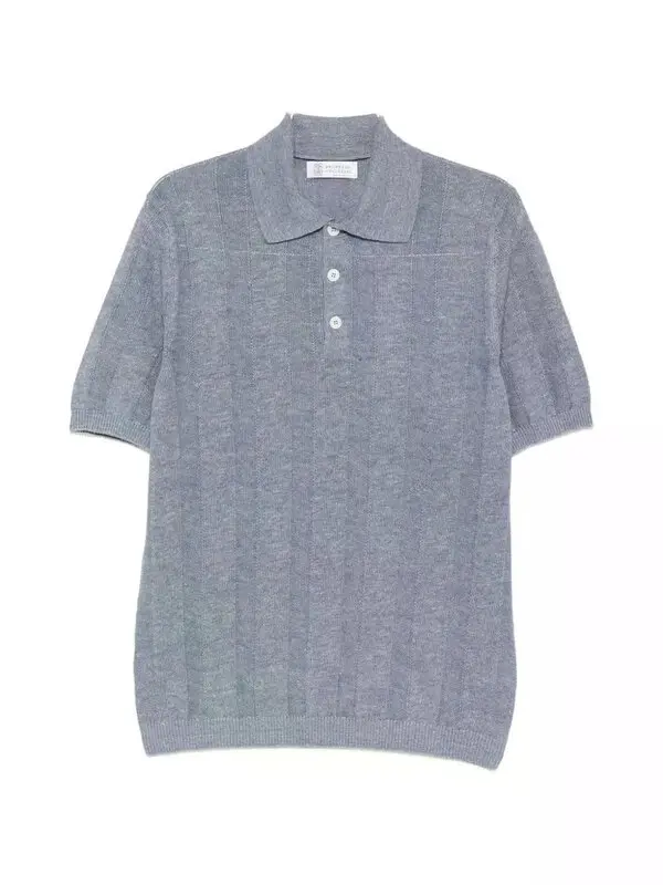 Brunello Cucinelli Stripe-knit Polo Shirt - Blue