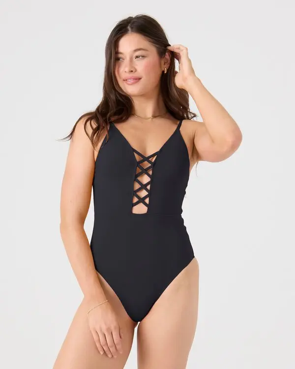Roxy Sd Beach Classics Plunge Lattice One-piece Swimsuit - Anthracite