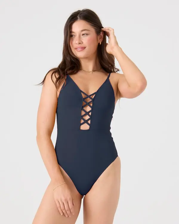 Roxy Sd Beach Classics Plunge Lattice One-piece Swimsuit - Mood Indigo