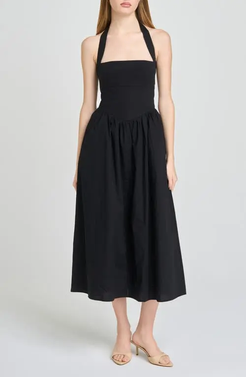WAYF Camellia Halter Neck Midi Dress - Black