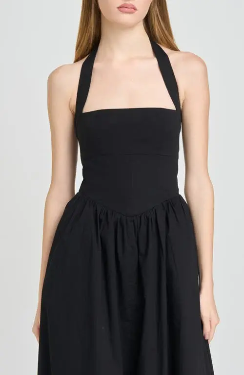 WAYF Camellia Halter Neck Midi Dress - Black