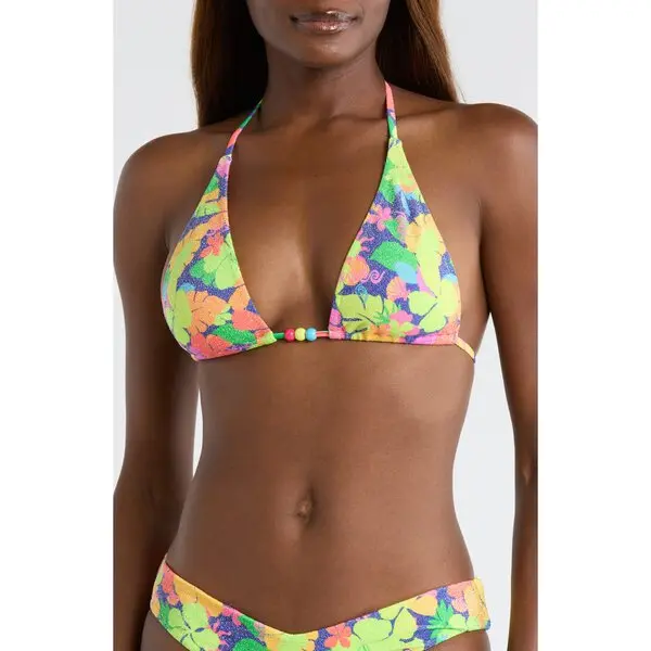 KULANI KINIS Classic Tie Halter Bikini Top - Neon Sunset