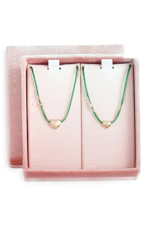 Chelsea28 Set Of 2 Demi Fine Mommy & Me Heart Cord Pendant Necklaces - Green Multi- Gold