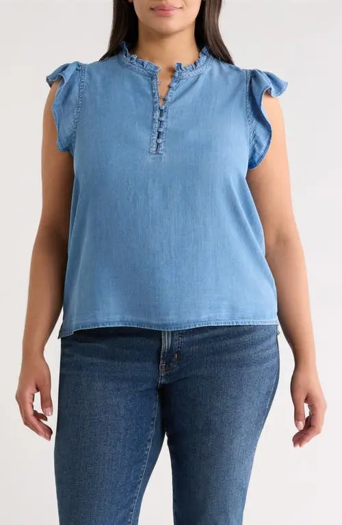 Caslon Flutter Sleeve Popover Chambray Top - Medium Wash