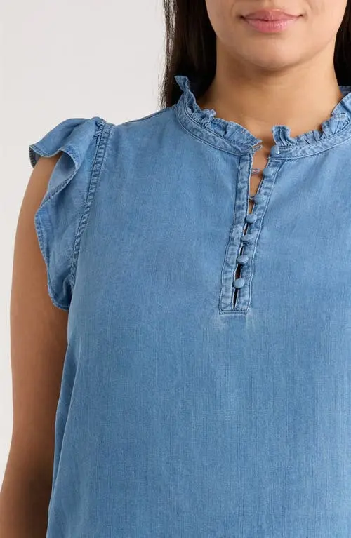Caslon Flutter Sleeve Popover Chambray Top - Medium Wash