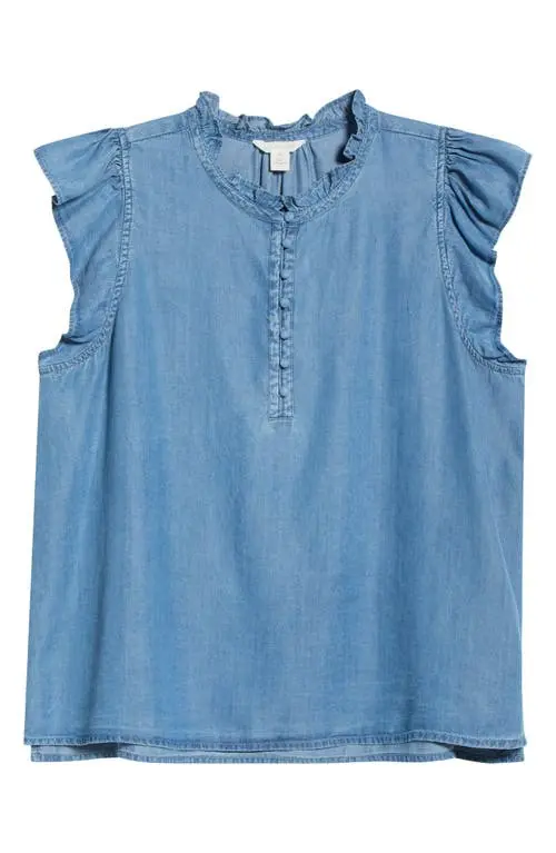 Caslon Flutter Sleeve Popover Chambray Top - Medium Wash