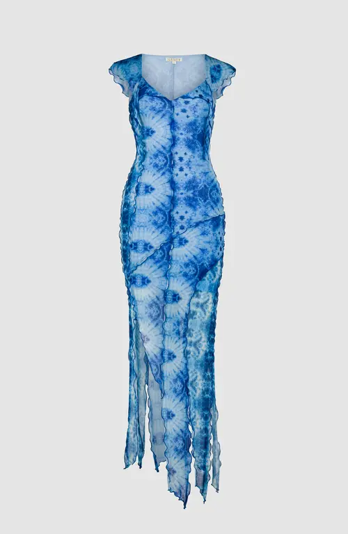 SAEMDI Livia Mesh Dress - Blue Tie-dye