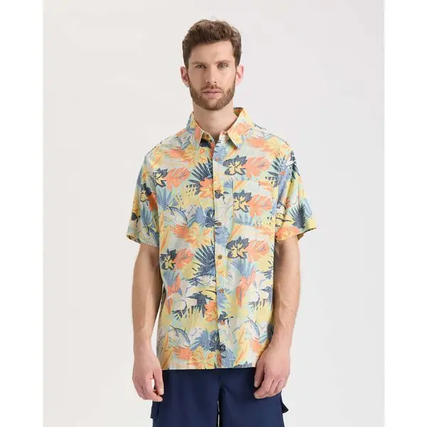 SALT LIFE Retro Tropical Tuna Woven Short Sleeve Shirt - Green