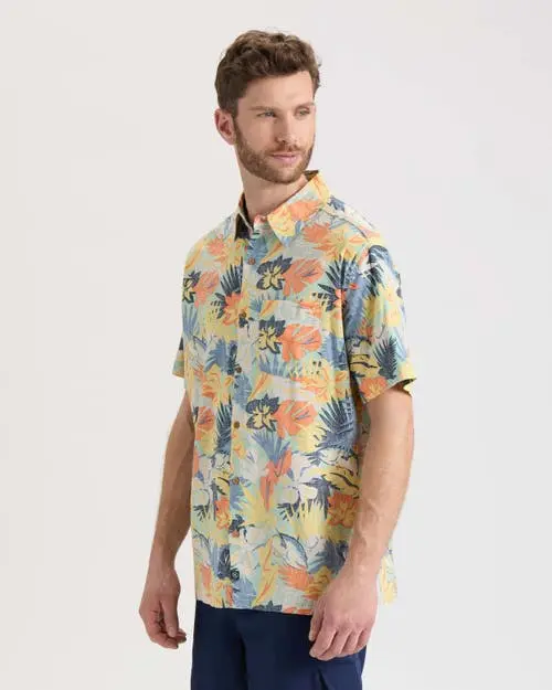 SALT LIFE Retro Tropical Tuna Woven Short Sleeve Shirt - Green