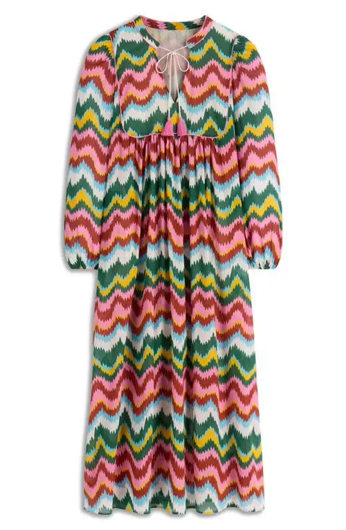 Boden Boho Print Tie Neck Cotton Kaftan Midi Dress
