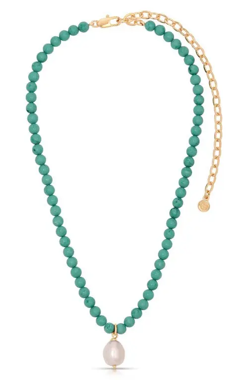 Ettika Freshwater Pearl Pendant Beaded Necklace - Turquoise