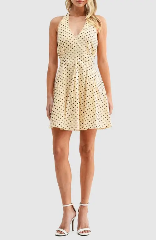 ALL IN FAVOR Polka Dot Halter Dress - Butter Brown Dot
